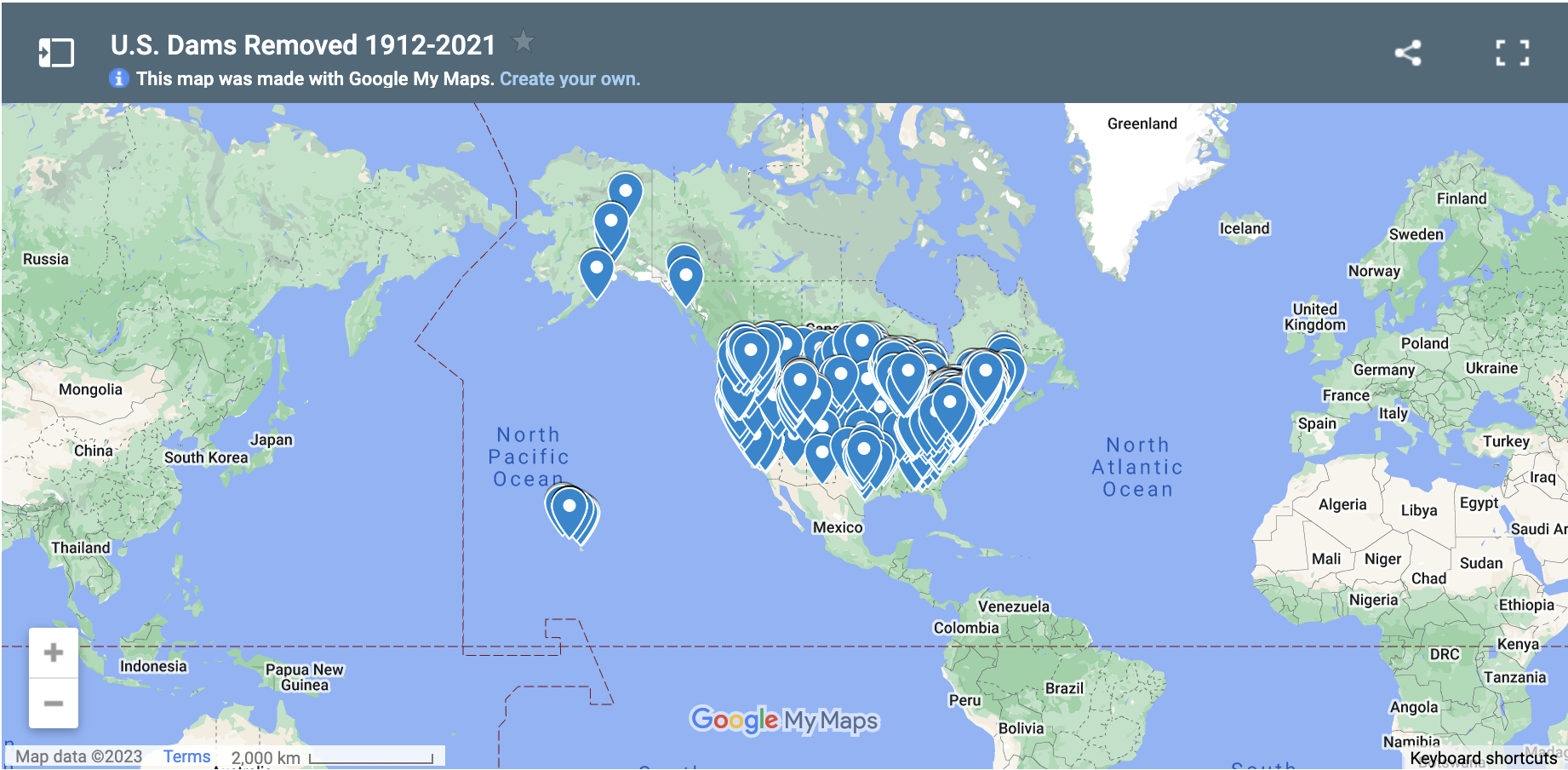 Map of U.S. Dams Removed Since 1912 – American Rivers